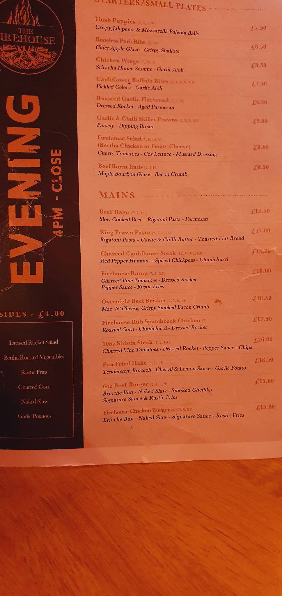 Menu at The Firehouse restaurant, Enniskillen