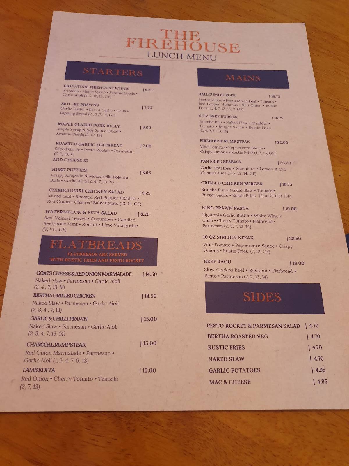 Menu at The Firehouse restaurant, Enniskillen