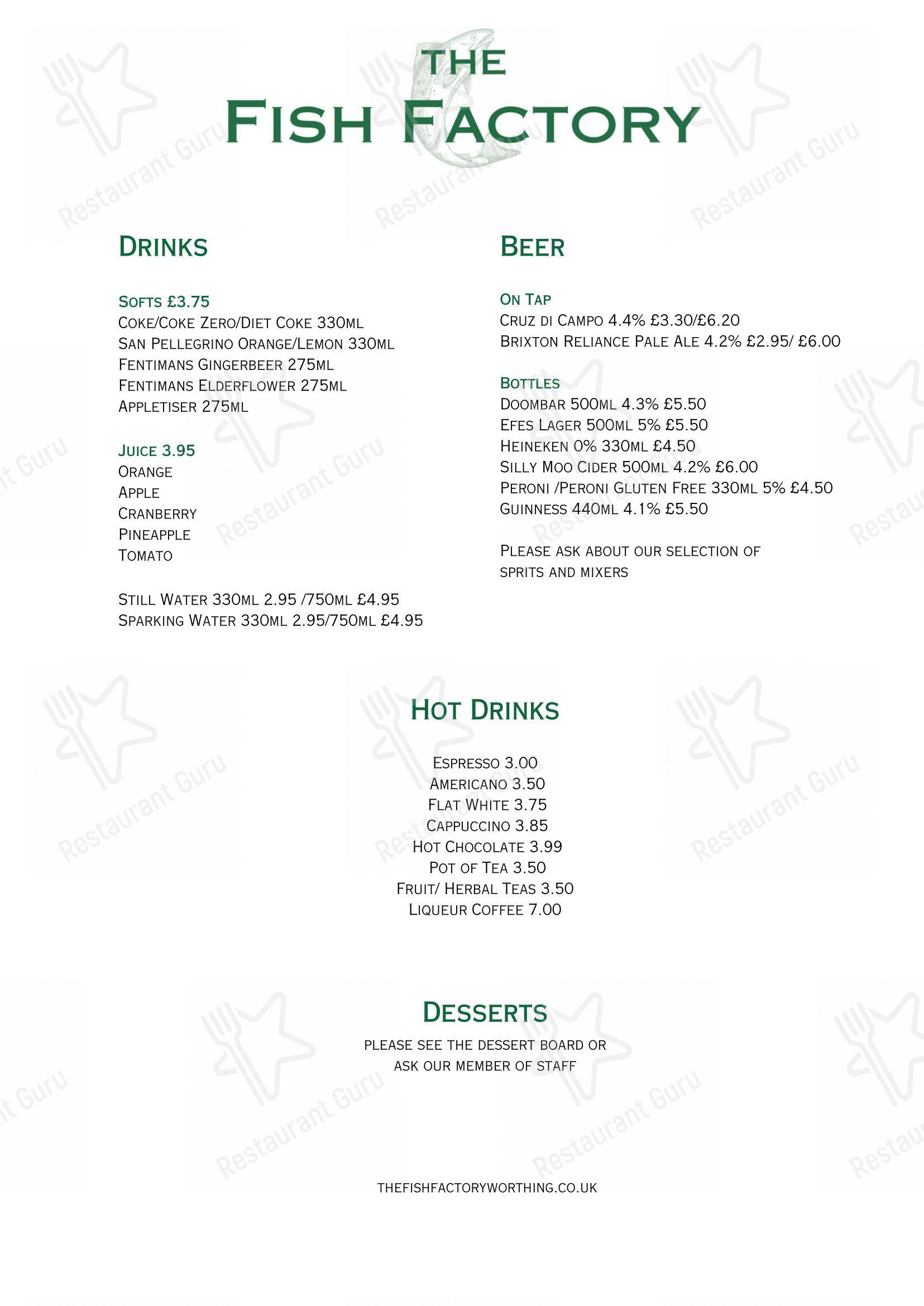 Menu at The Fish Factory restaurant, Worthing