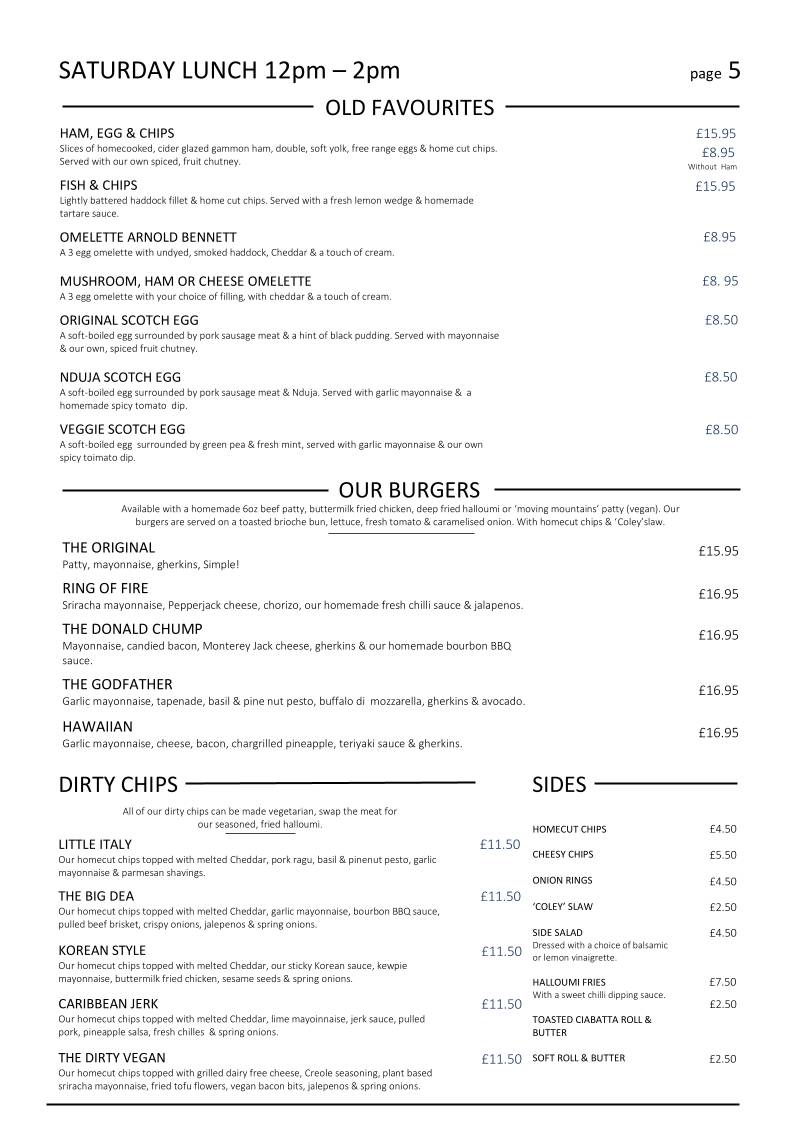 Menu at The Five Bells pub & bar, Swindon