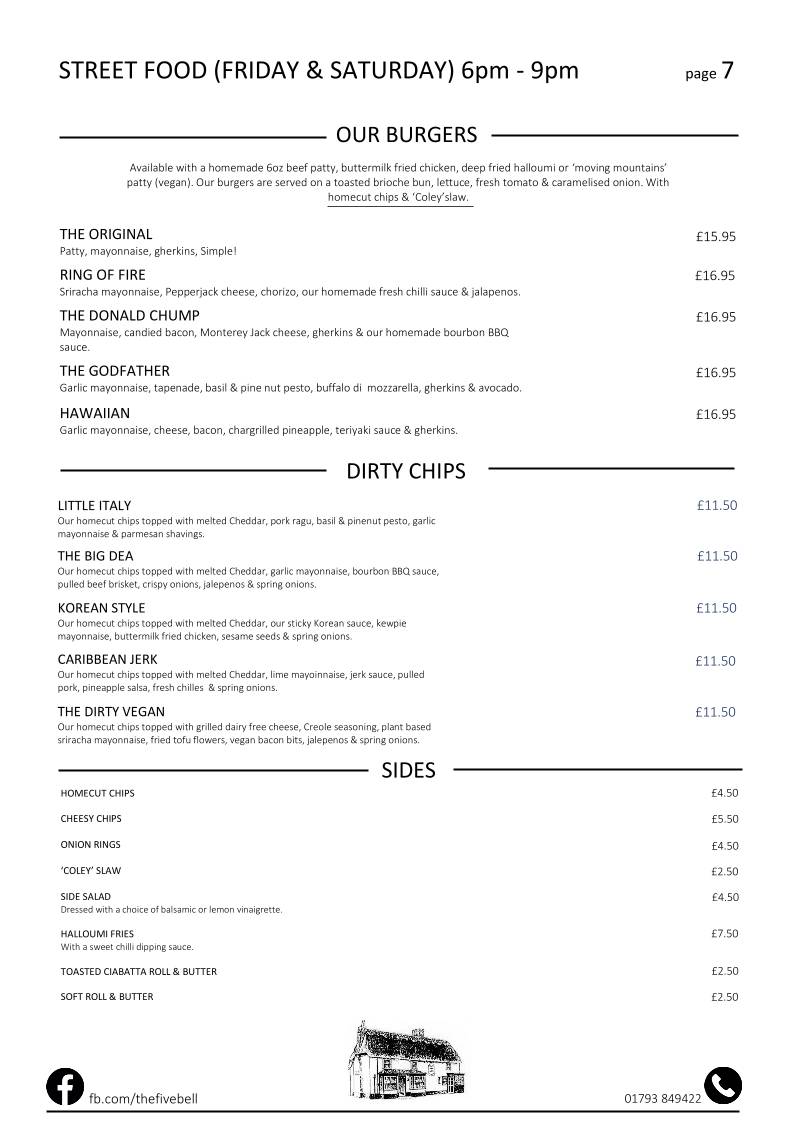 Menu at The Five Bells pub & bar, Swindon