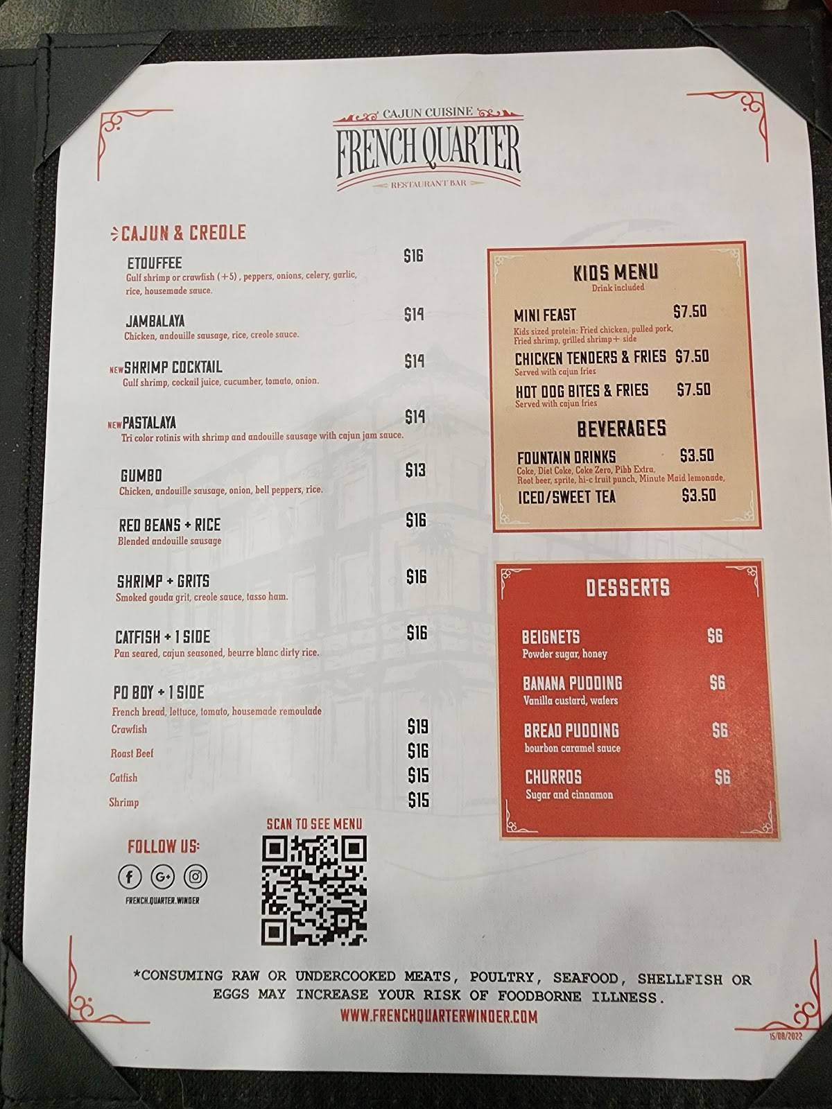 Menu at The Food Factory Restaurant, Winder