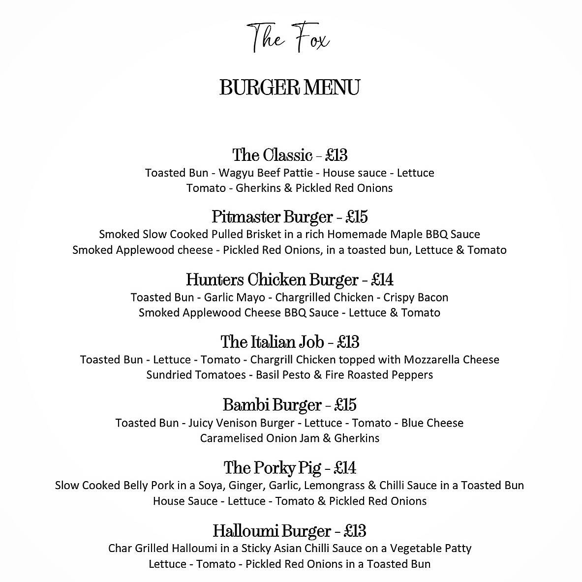 Menu at The Fox, Fremington pub & bar, Barnstaple