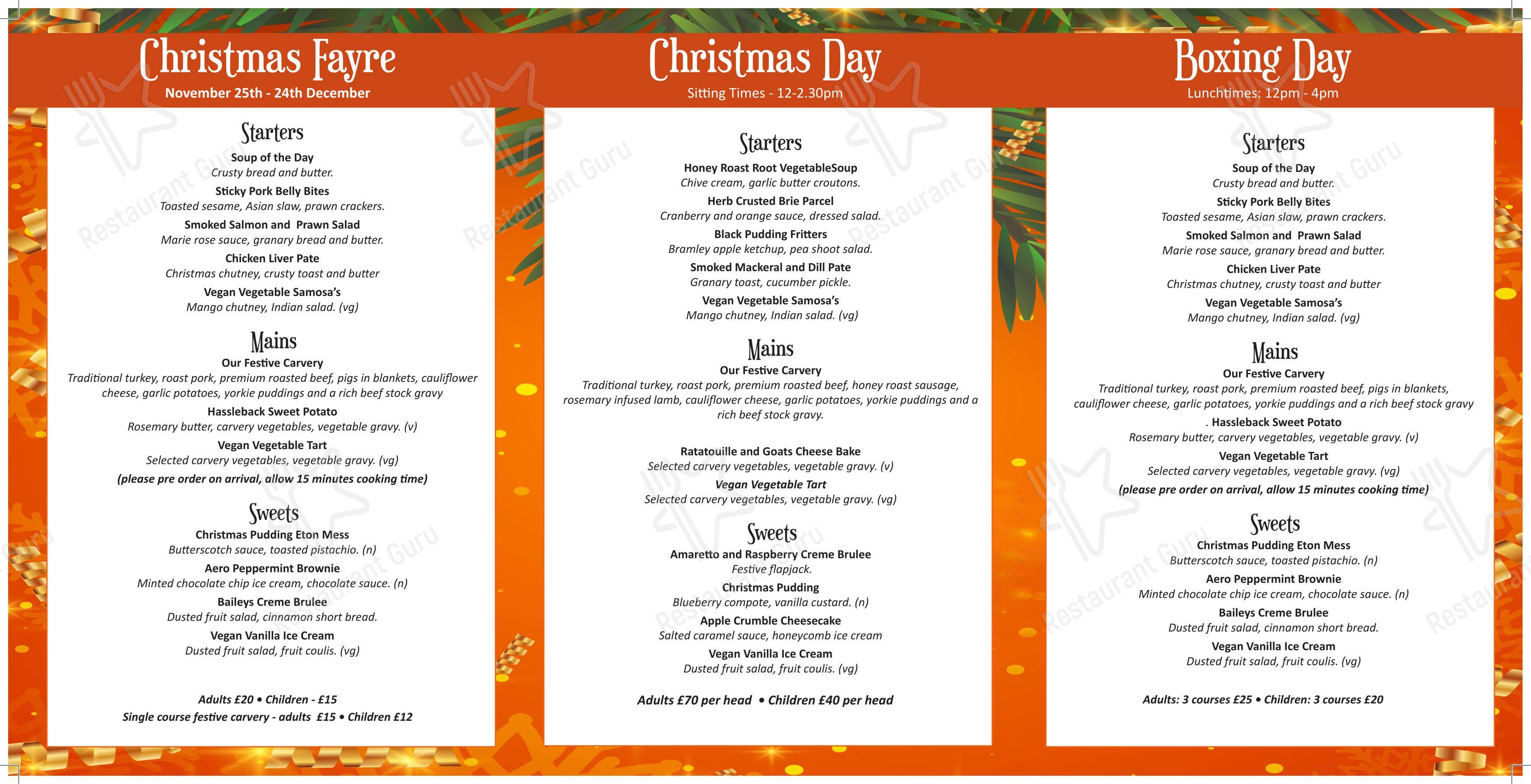Menu at The Fox Inn restaurant, Chaddesley Corbett