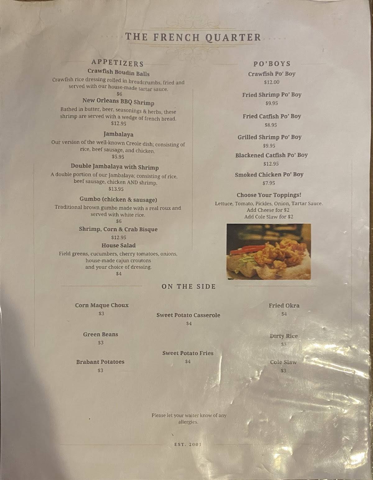 Menu at The French Quarter restaurant, Rochester, 534 W Ridge Rd