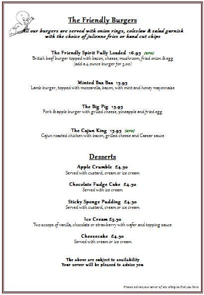 Menu at The Friendly Spirit pub & bar, Bridgwater