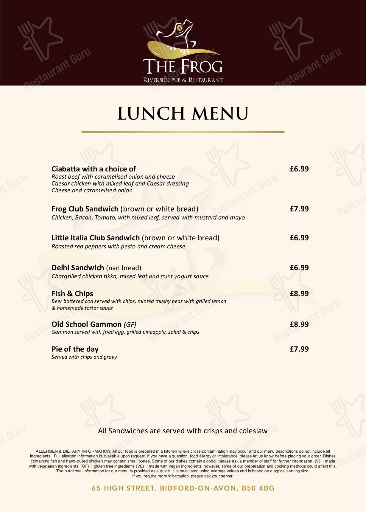 Menu at The Frog pub & bar, Bidford-on-Avon