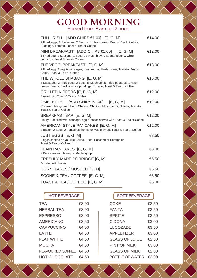 Menu at The Galway Plate Restaurant, Galway
