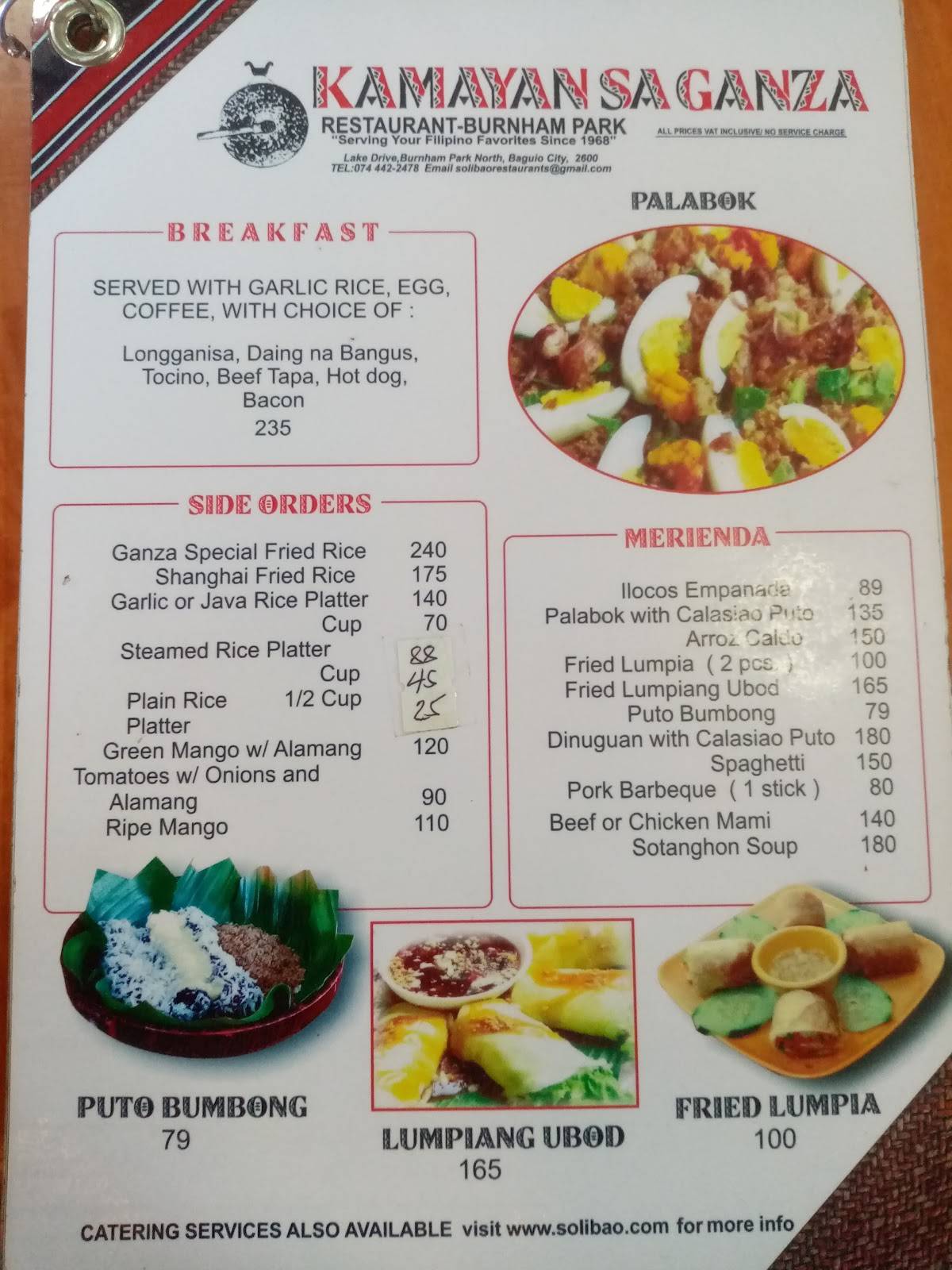 Menu at The Ganza Restaurant, Baguio