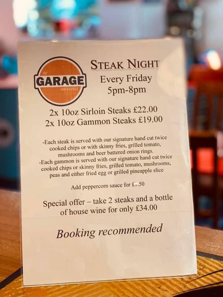 Menu at The Garage Bar and Grille, Burnhope