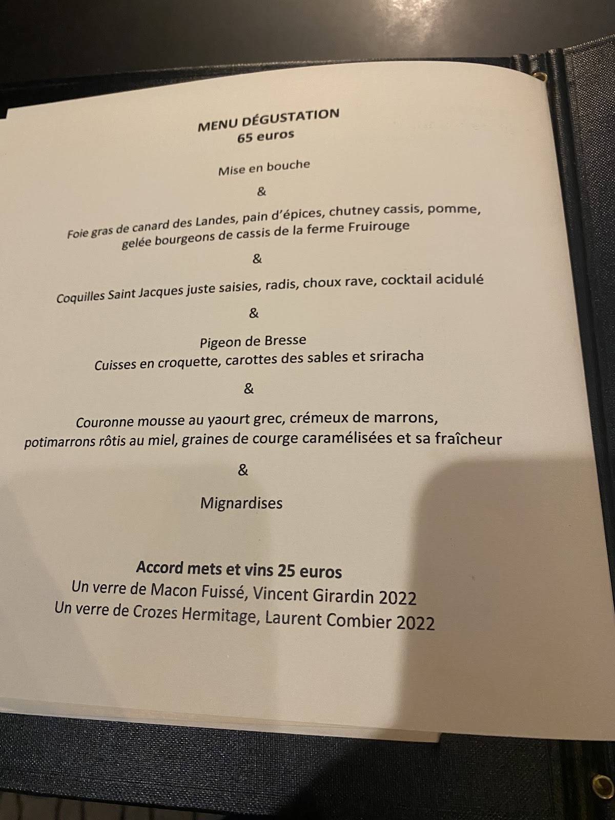 Menu au Restaurant Les Jardins by la Cloche, Dijon
