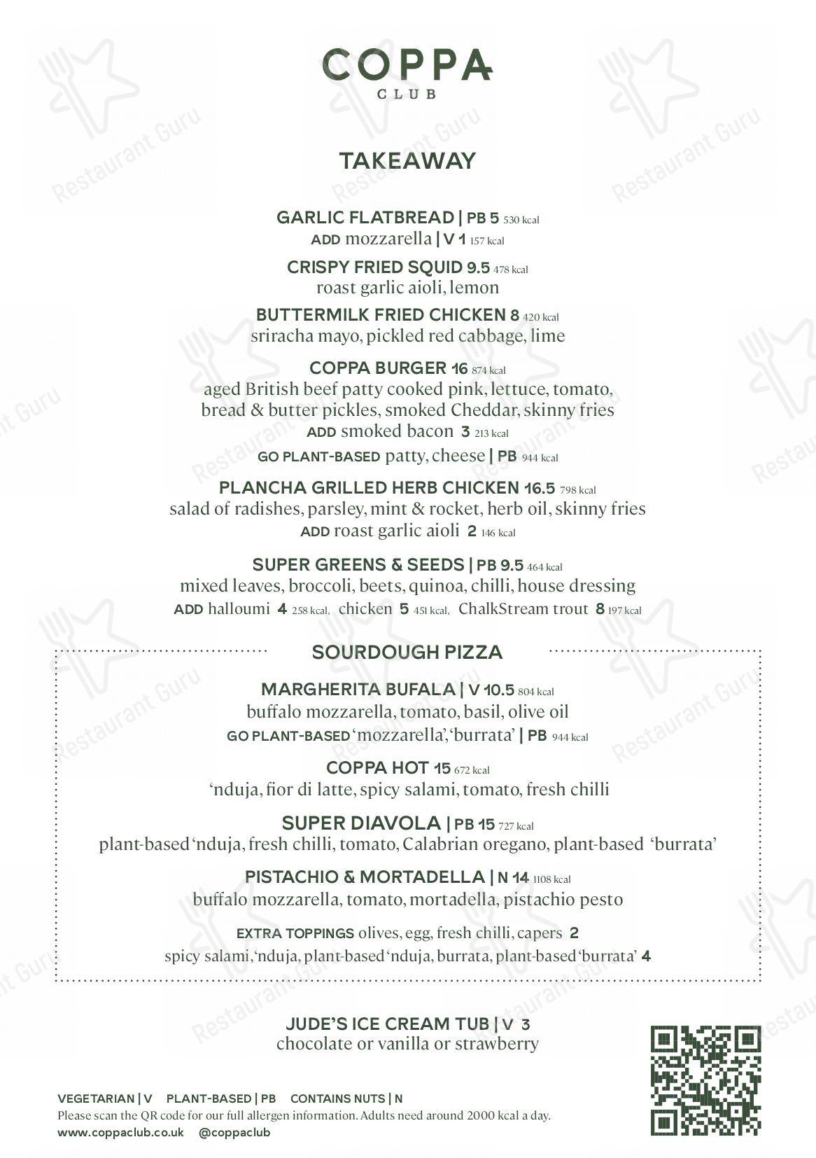 Menu at The Georgian Coppa Club, Haslemere