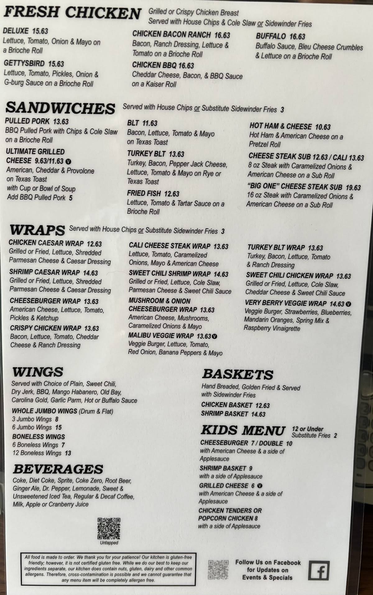 Menu at The Gettysburger Company pub & bar, Gettysburg