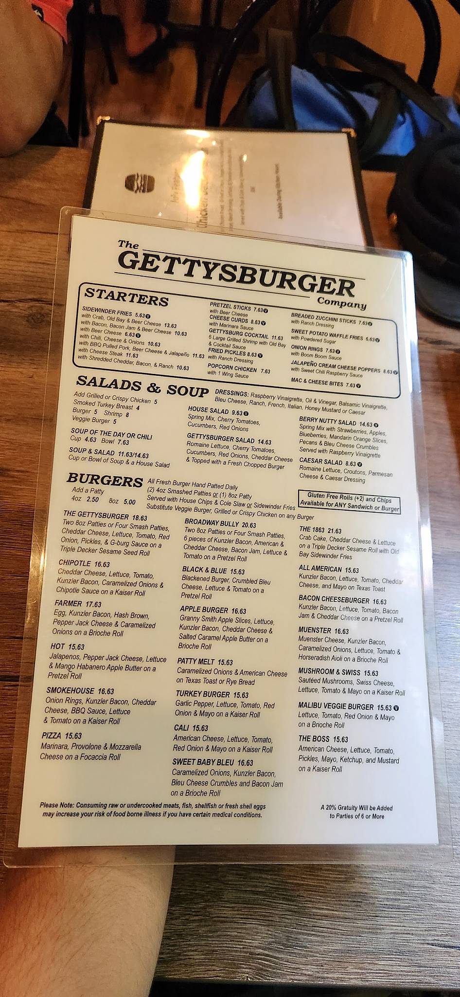 Menu at The Gettysburger Company pub & bar, Gettysburg