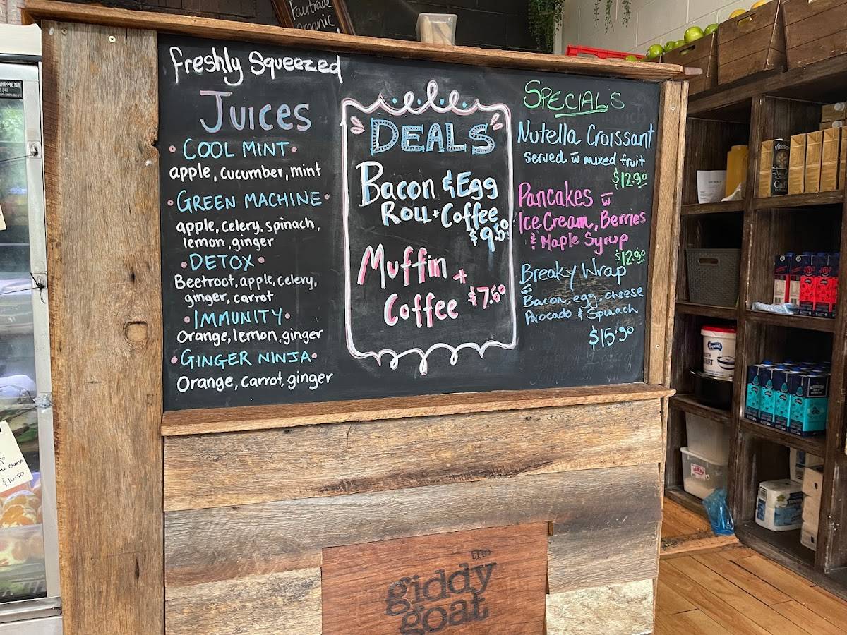Menu at The Giddy Goat cafe, Keiraville