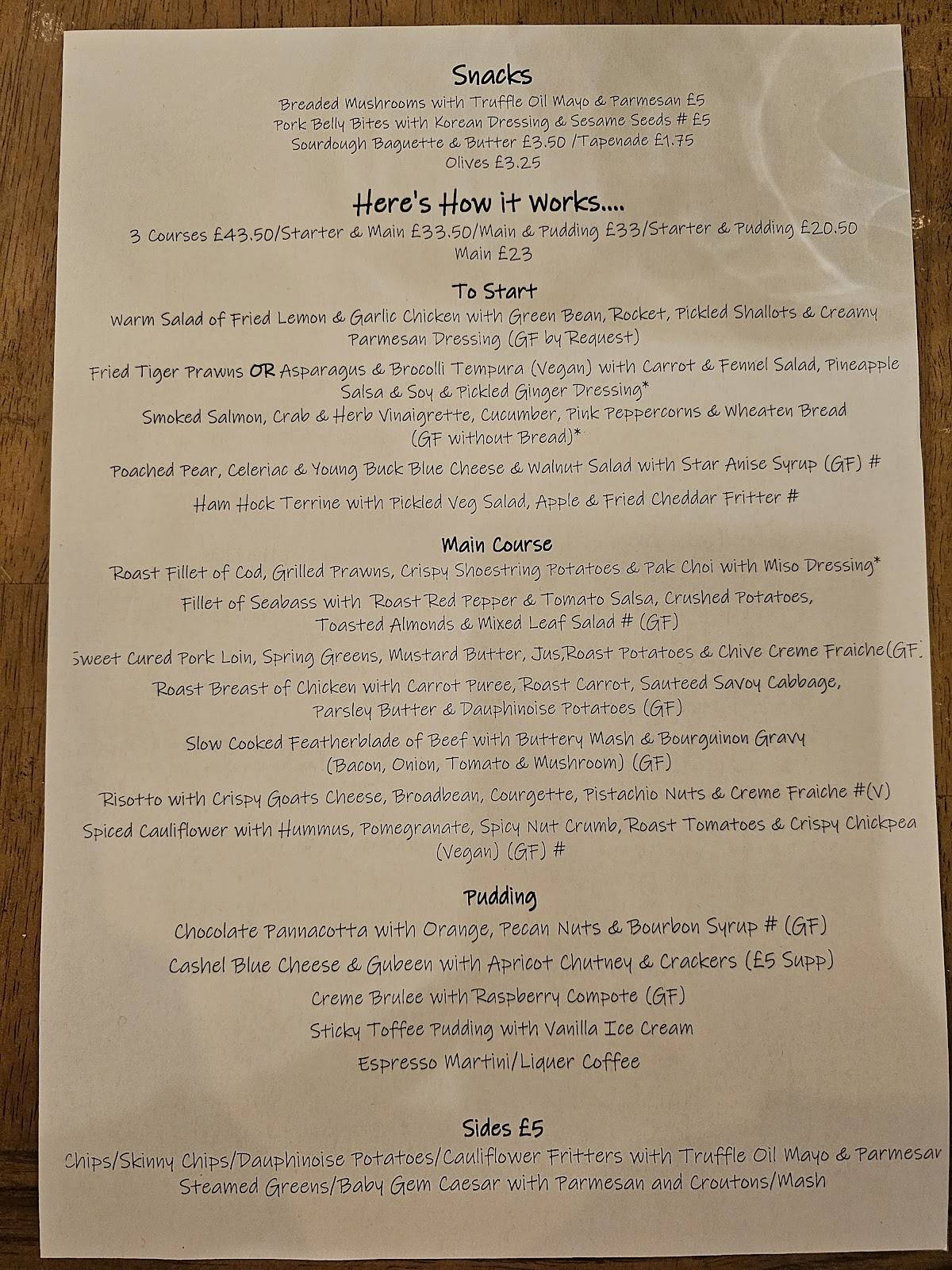 Menu at The Ginger Bistro restaurant, Belfast