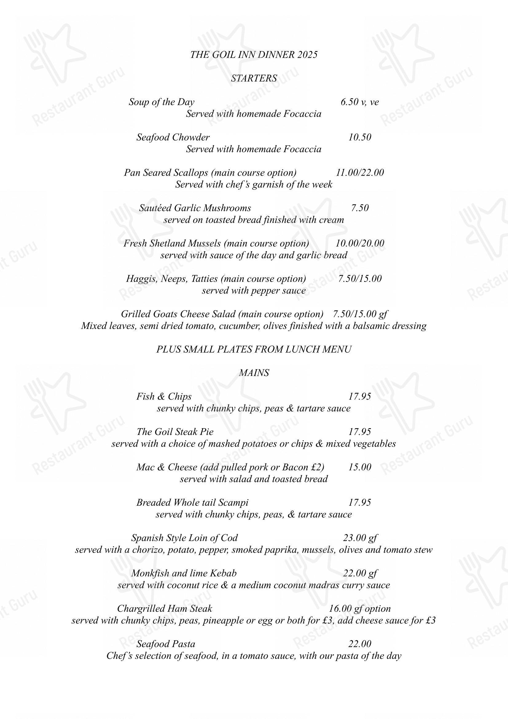 Menu at The Goil Inn Ltd pub & bar, Lochgoilhead