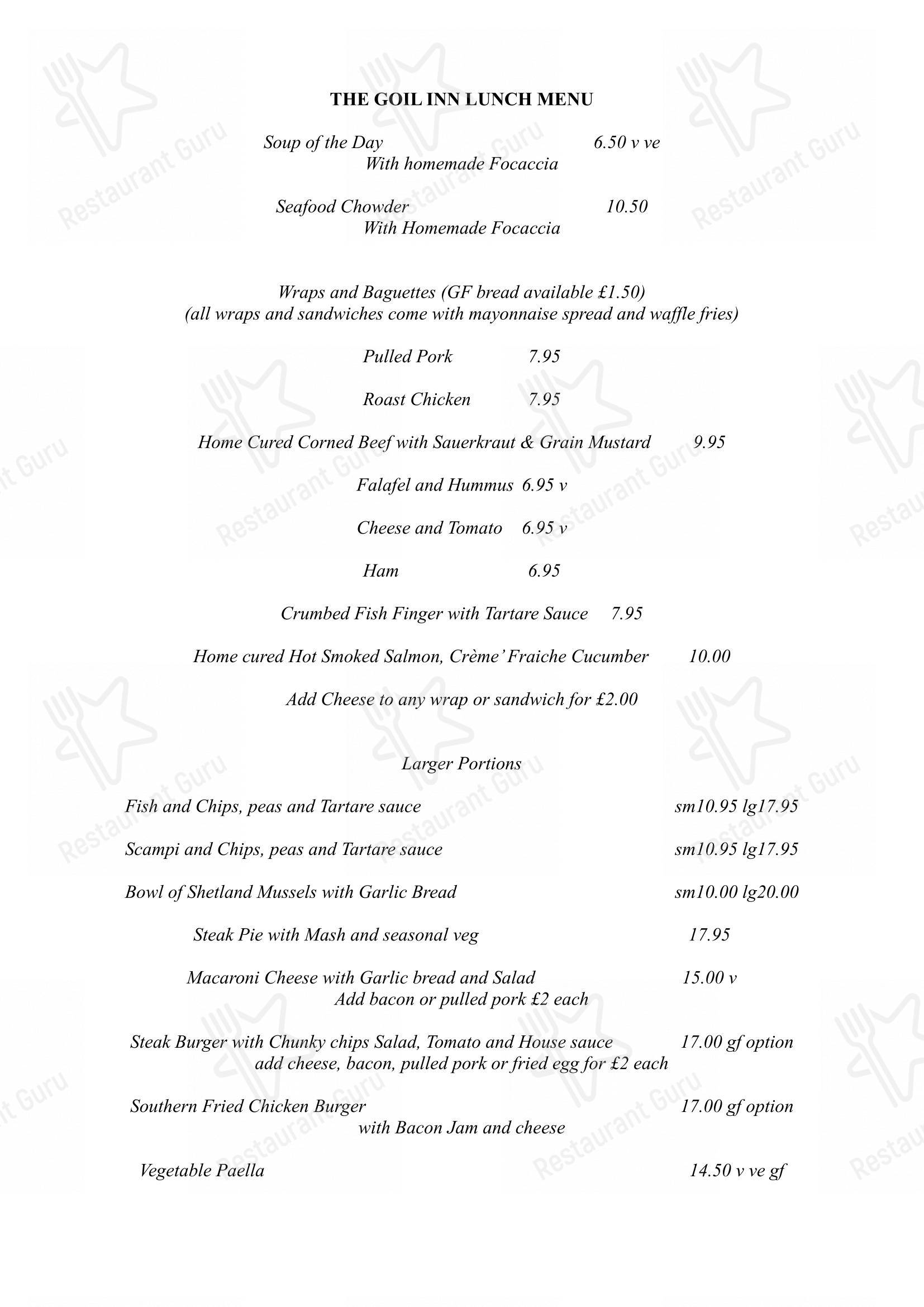 Menu at The Goil Inn Ltd pub & bar, Lochgoilhead