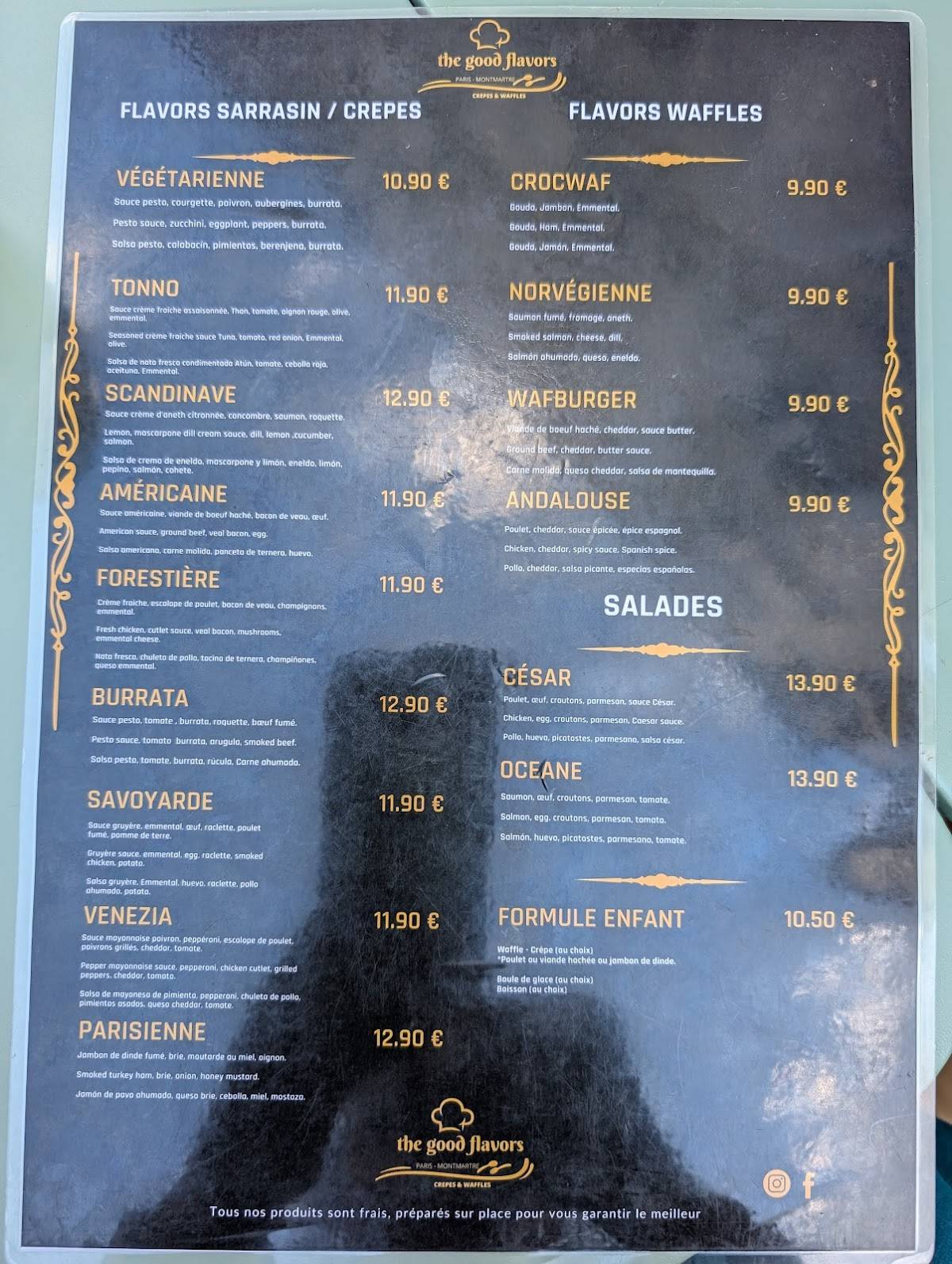 Menu at The Good Flavors restaurant, Paris, 6 Rue Tholozé