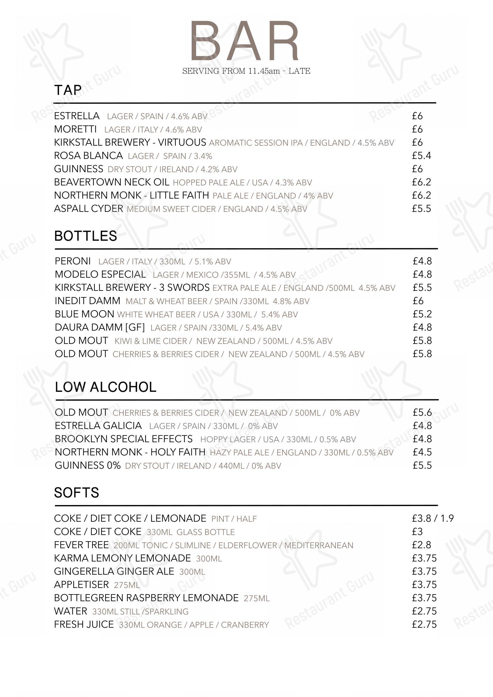 Menu at The Good Luck Club, Leeds