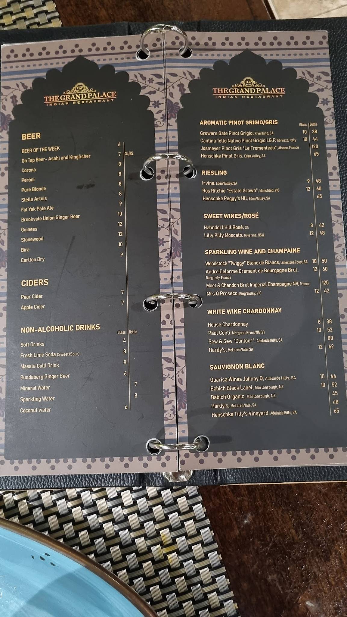 Menu at The Grand Palace - Indian Restaurant in Sydney, Sydney