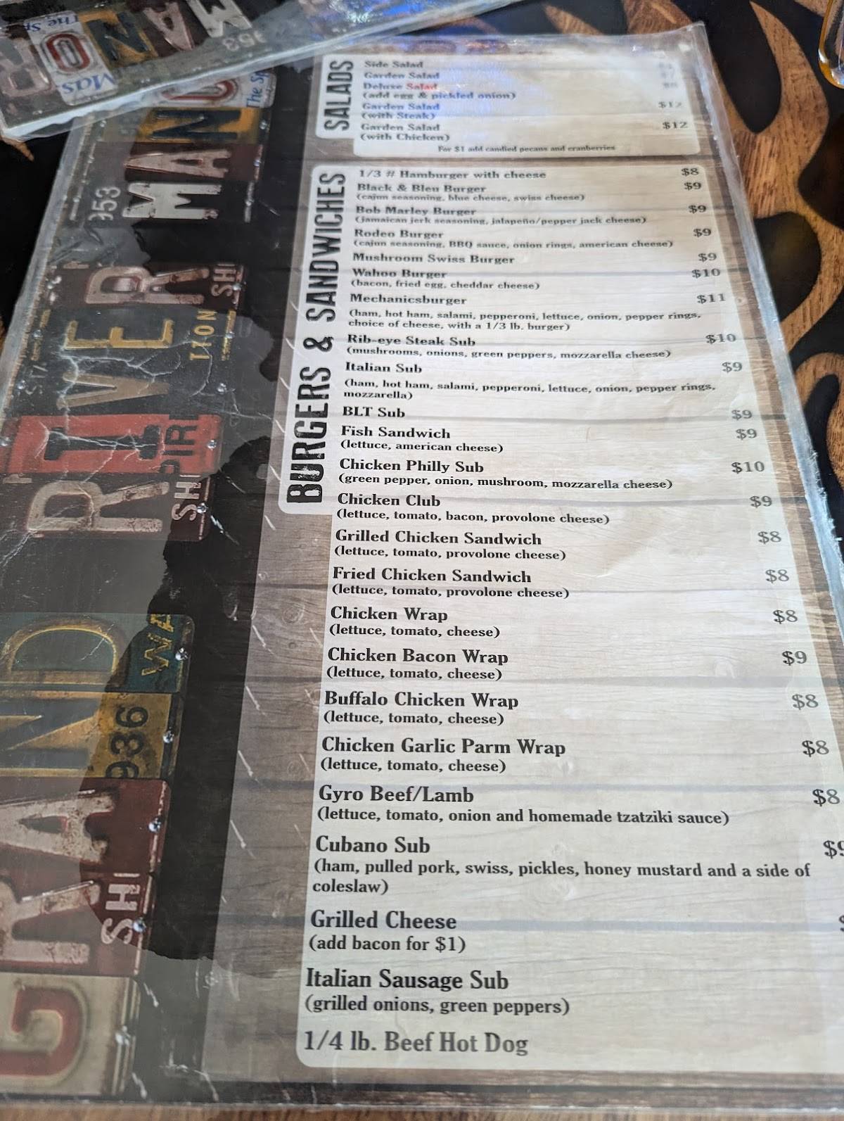Menu at The Grand River Manor pub & bar, Geneva, Mechanicsville Rd