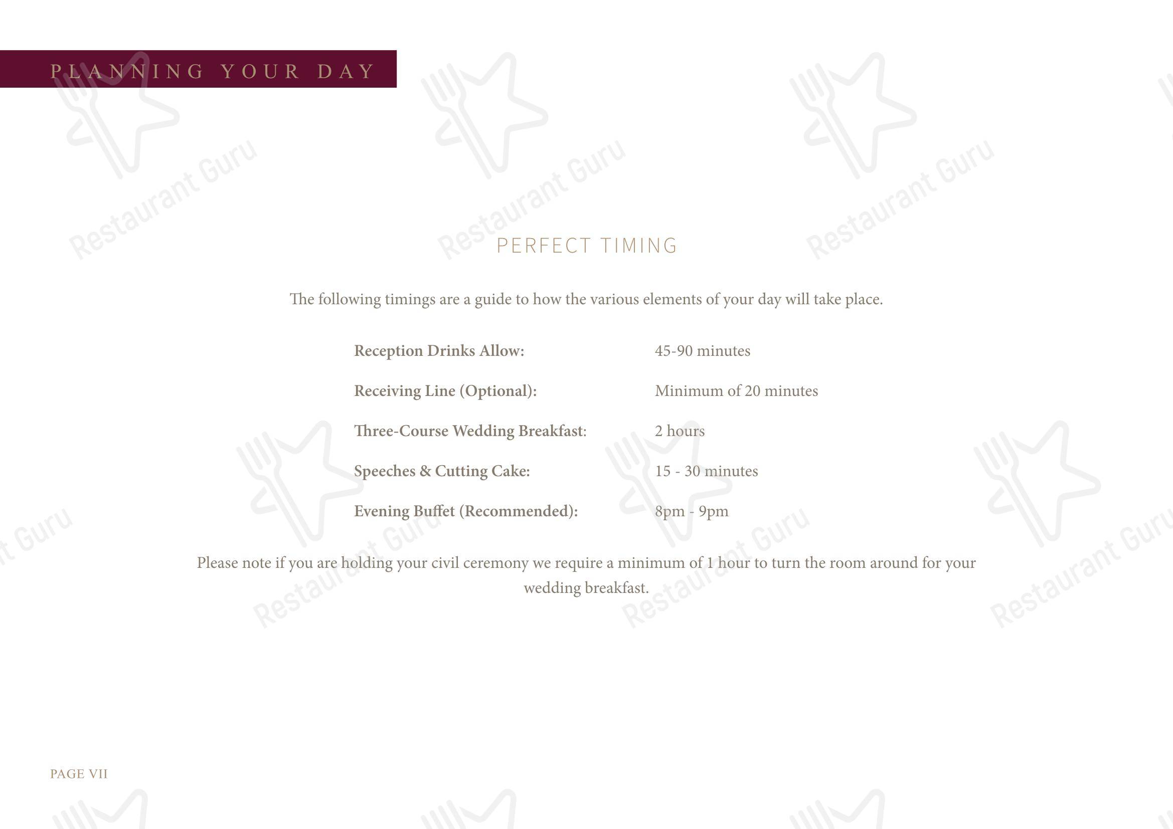 Menu at The Grange Restaurant, Wallington, Beddington Park