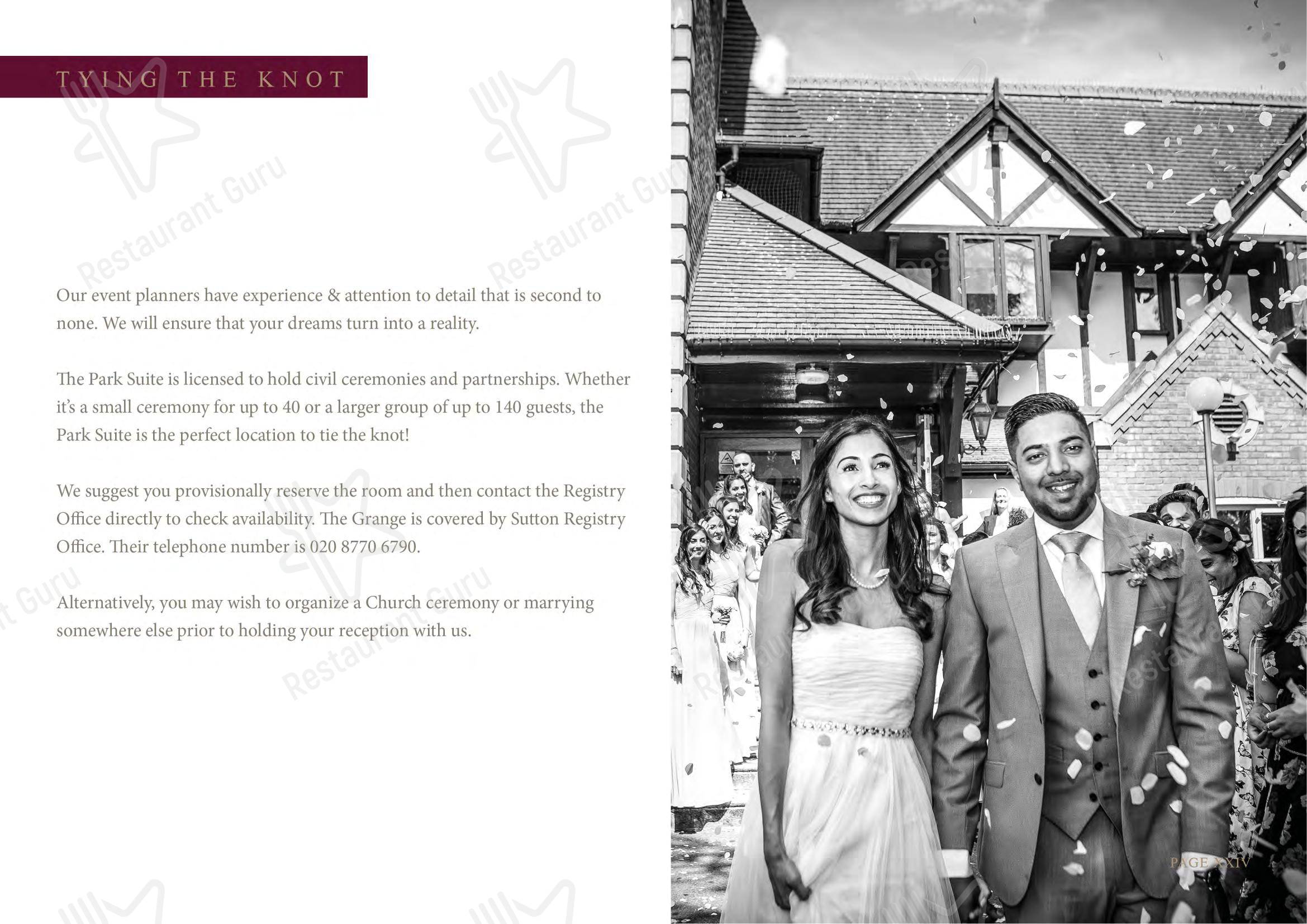 Menu at The Grange Restaurant, Wallington, Beddington Park