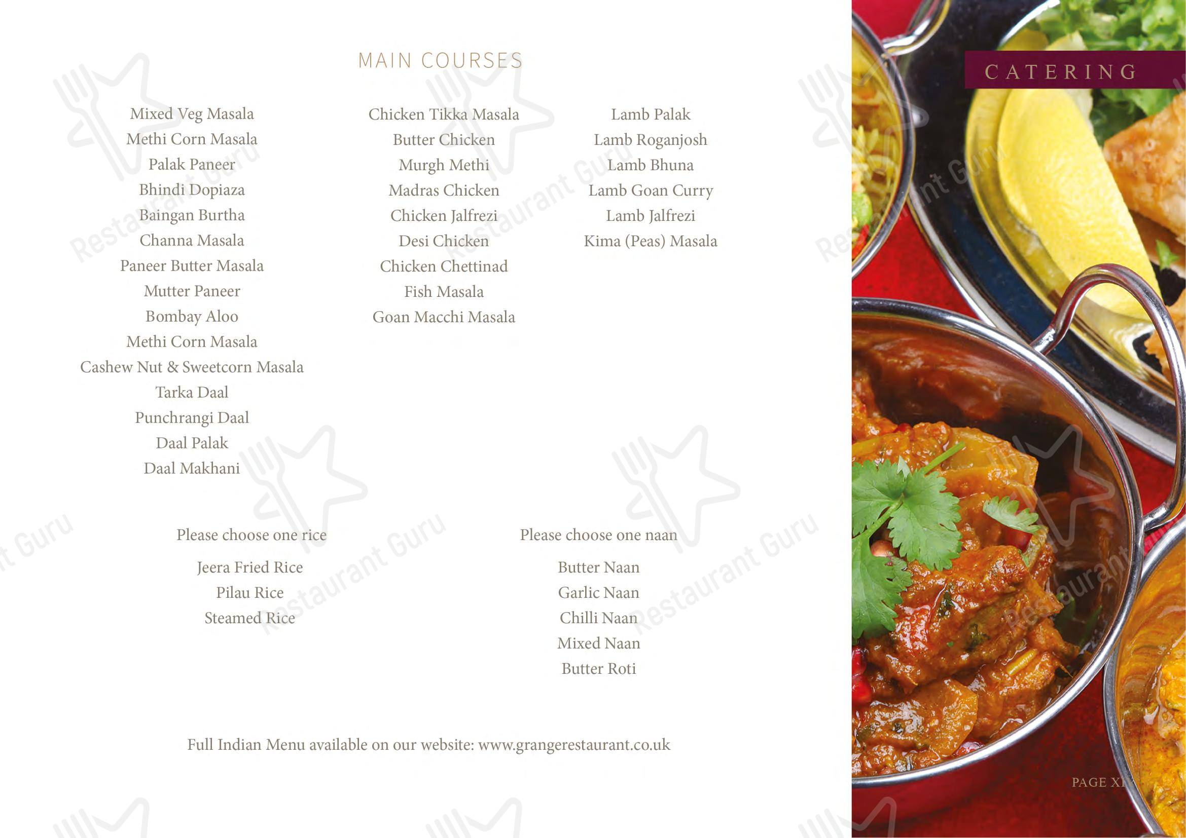 Menu at The Grange Restaurant, Wallington, Beddington Park