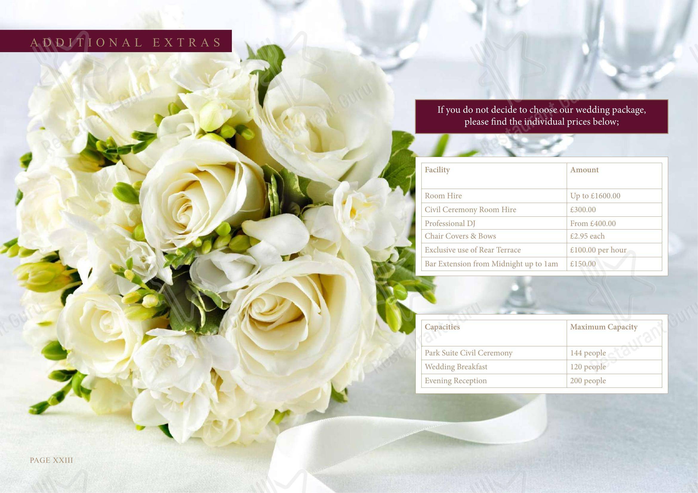 Menu at The Grange Restaurant, Wallington, Beddington Park
