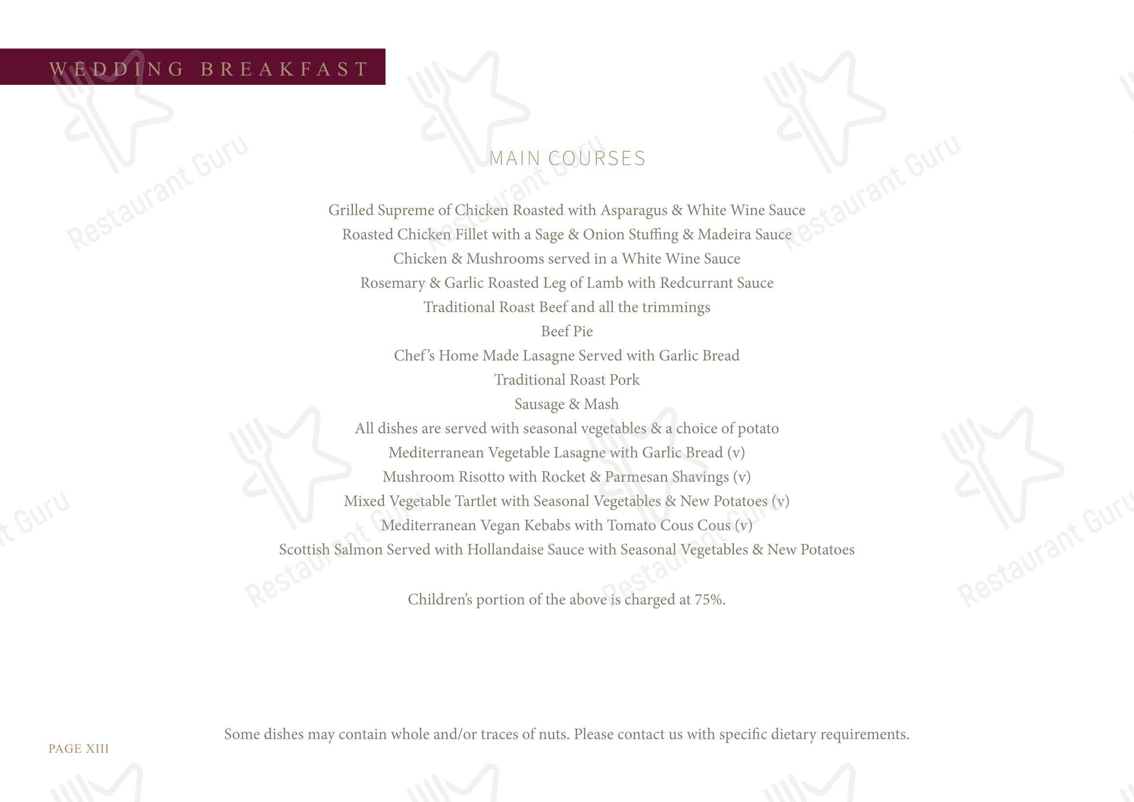 Menu at The Grange Restaurant, Wallington, Beddington Park