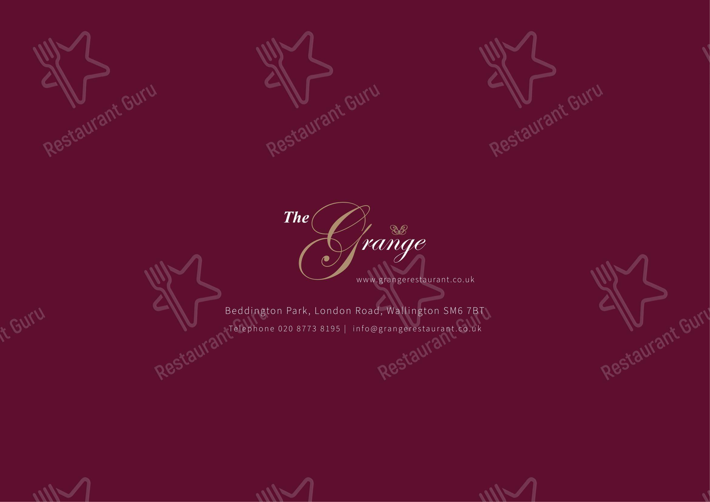 Menu at The Grange Restaurant, Wallington, Beddington Park