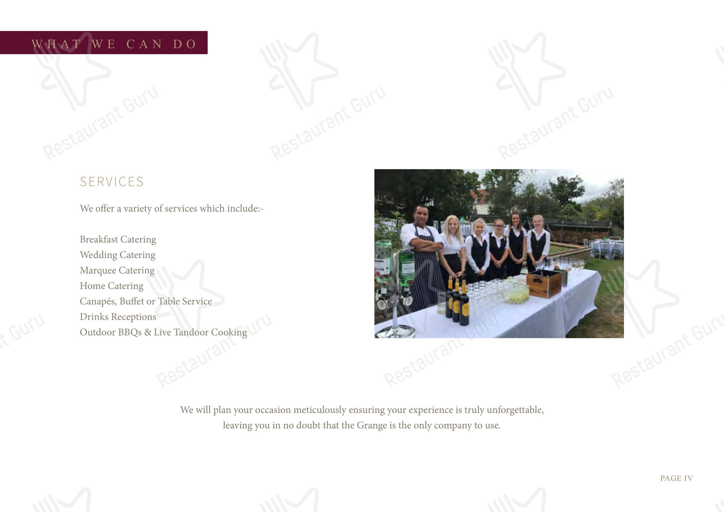 Menu at The Grange Restaurant, Wallington, Beddington Park