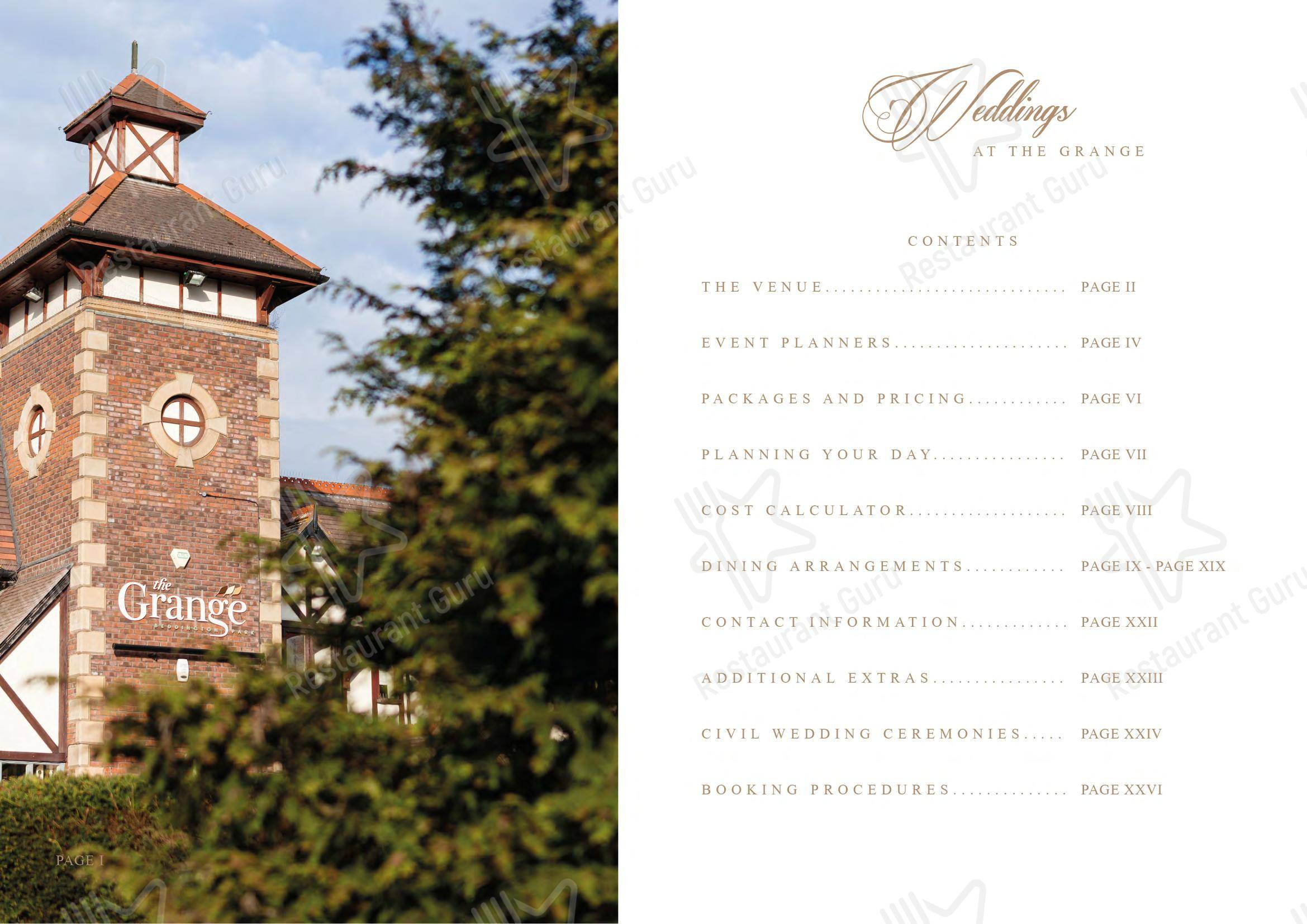 Menu at The Grange Restaurant, Wallington, Beddington Park