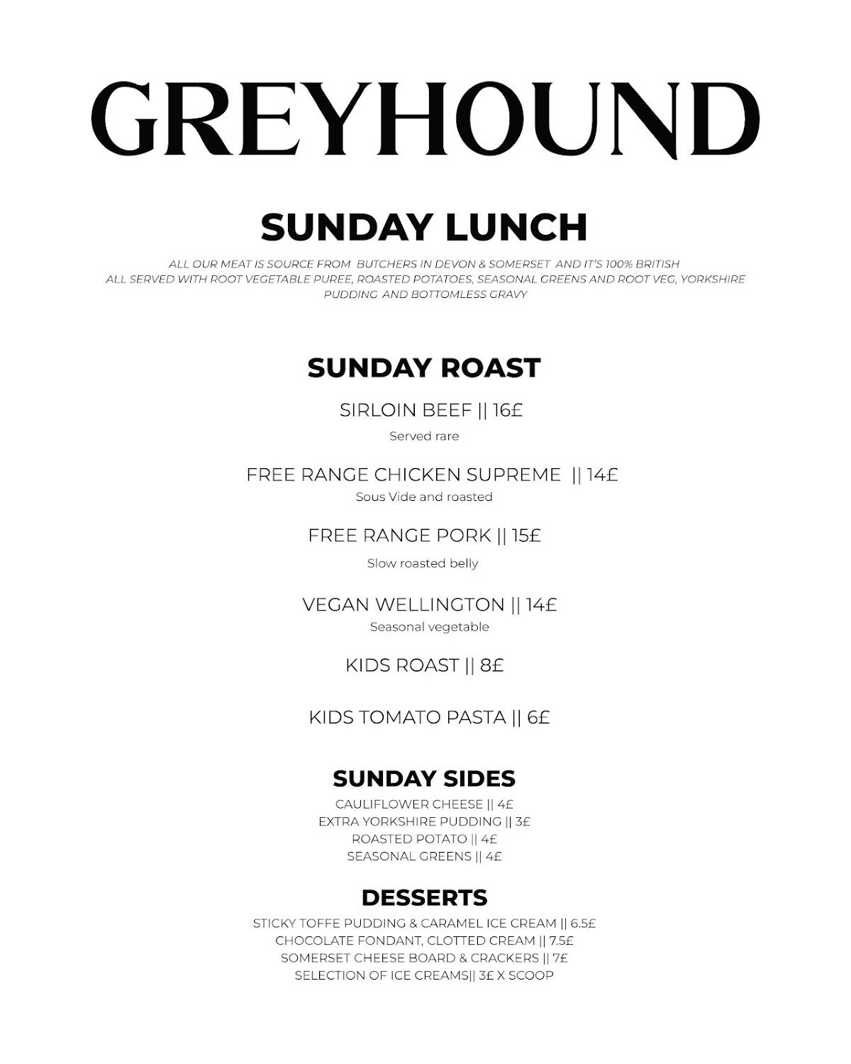 Menu at Greyhound pub & bar, Bristol, 80-82 Lodge Causeway