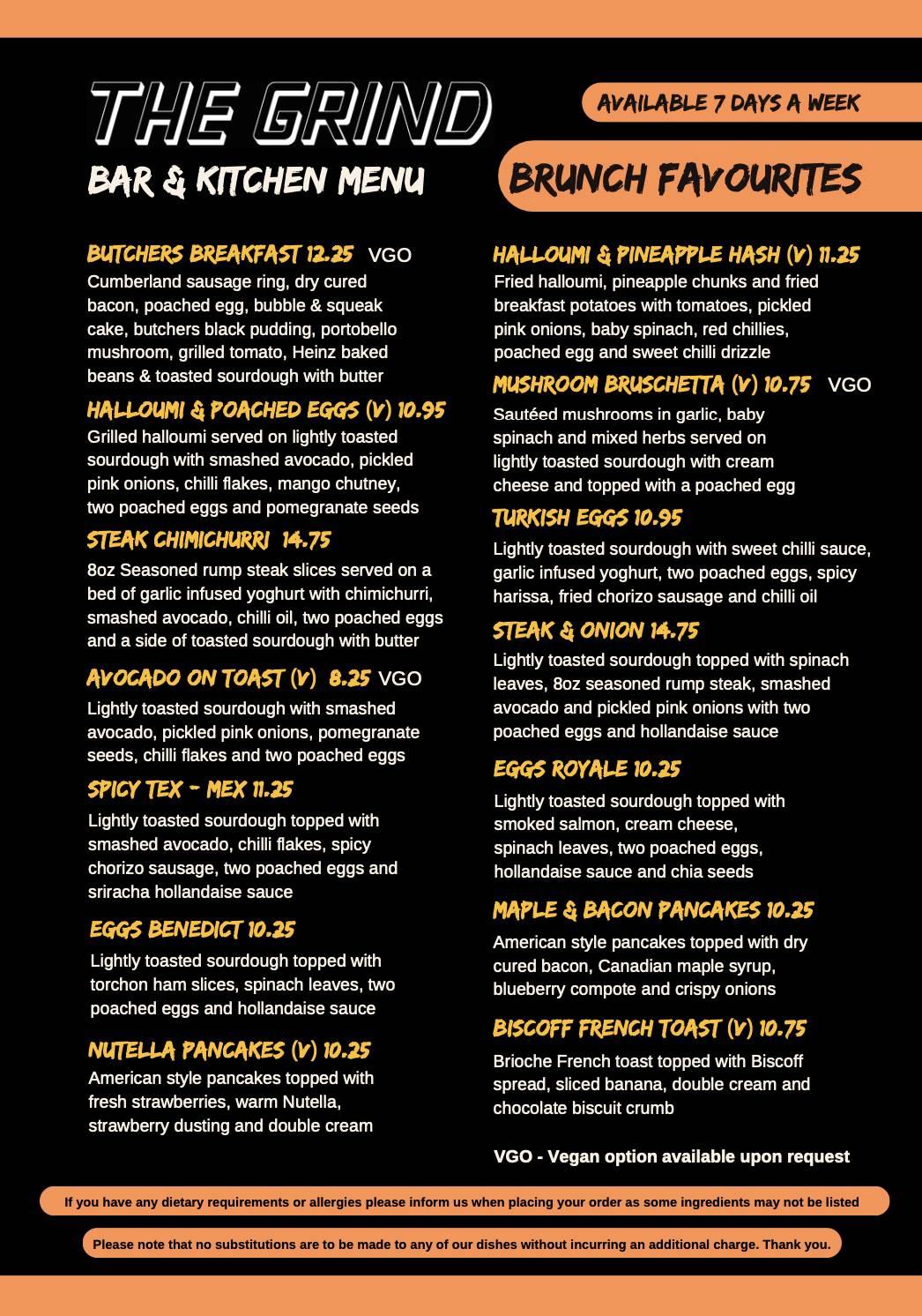 Menu at The Grind Bar And Kitchen, Spennymoor