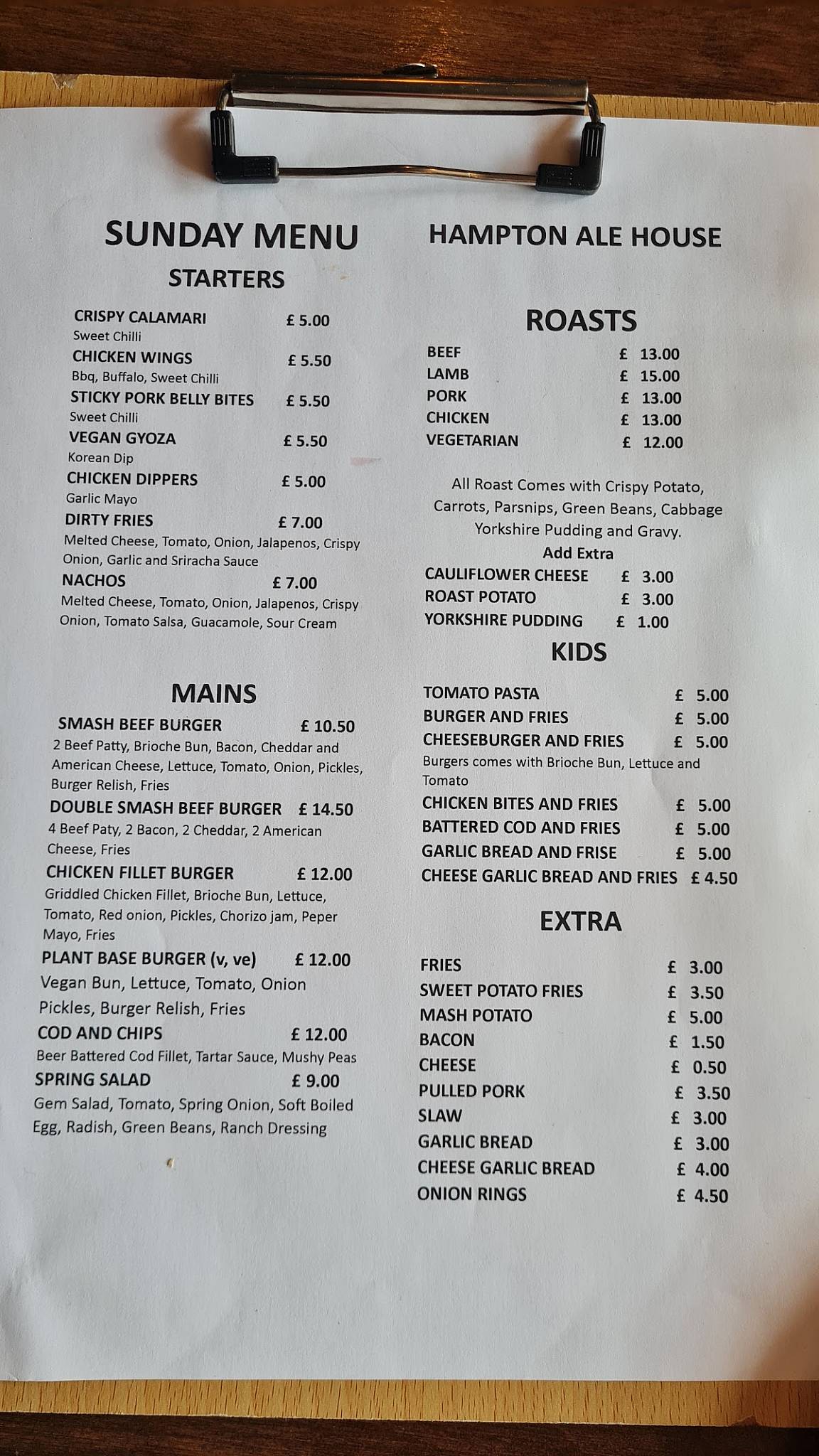 Menu at The Hampton Ale House pub & bar, Hampton