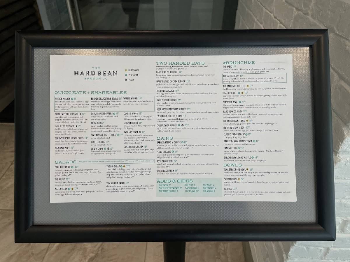 Menu at The Hard Bean Brunch Co. Waterfront restaurant, Vancouver