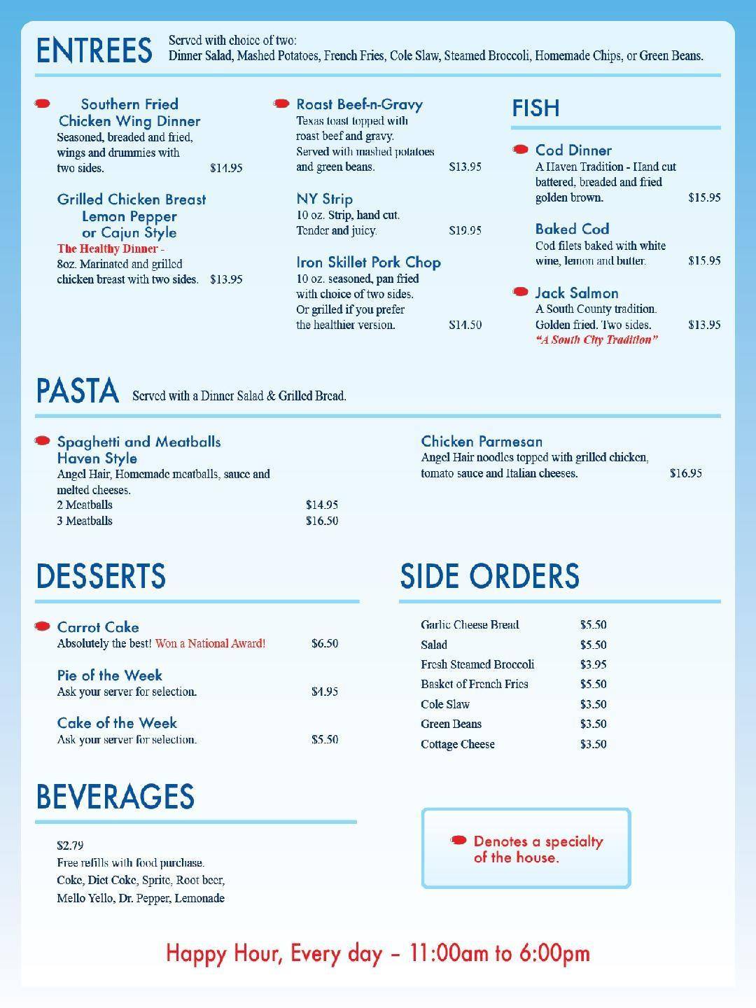 Menu at The Haven pub & bar, St. Louis, Morgan Ford Rd
