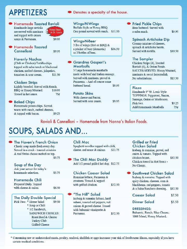 Menu at The Haven pub & bar, St. Louis, Morgan Ford Rd