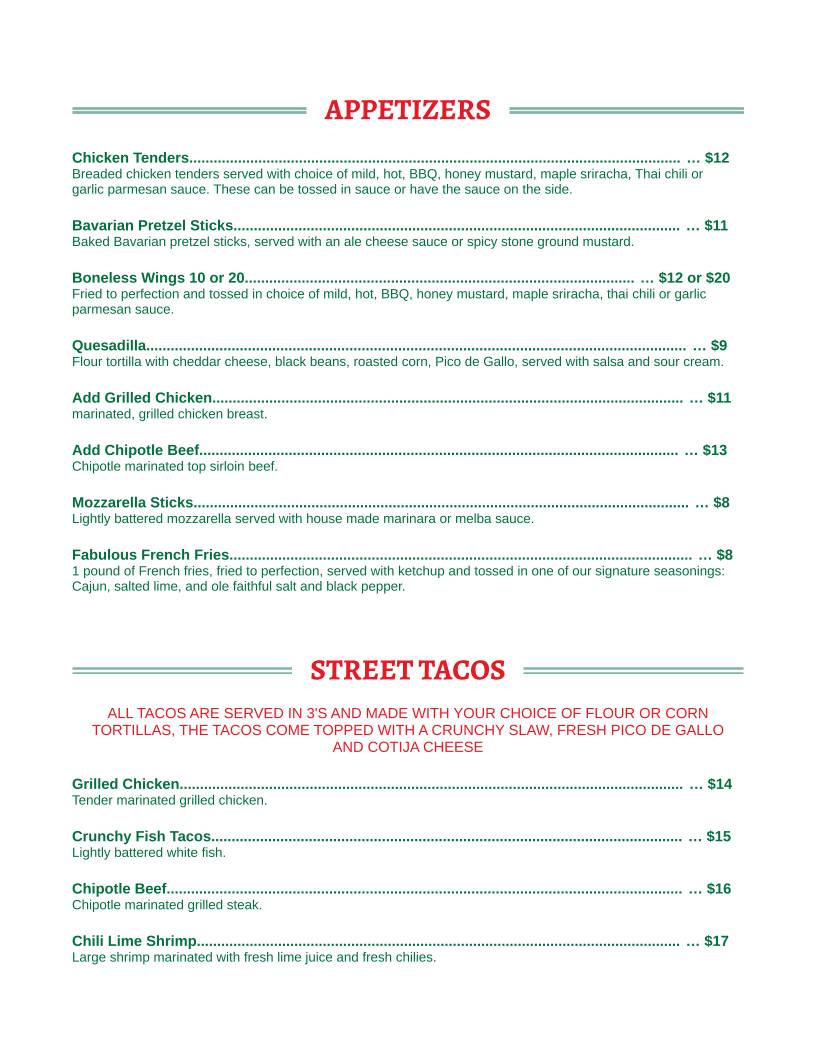 Carta del pub y bar The Hedge Bistro, Guilderland