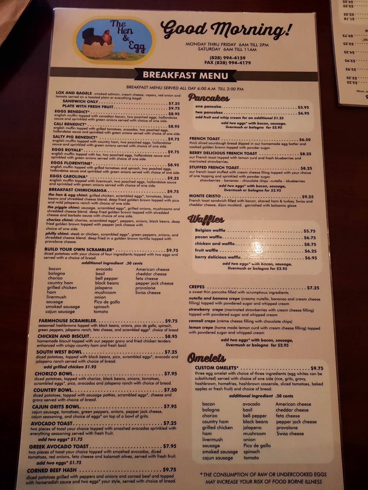 Menu at The Hen & Egg restaurant, Newton