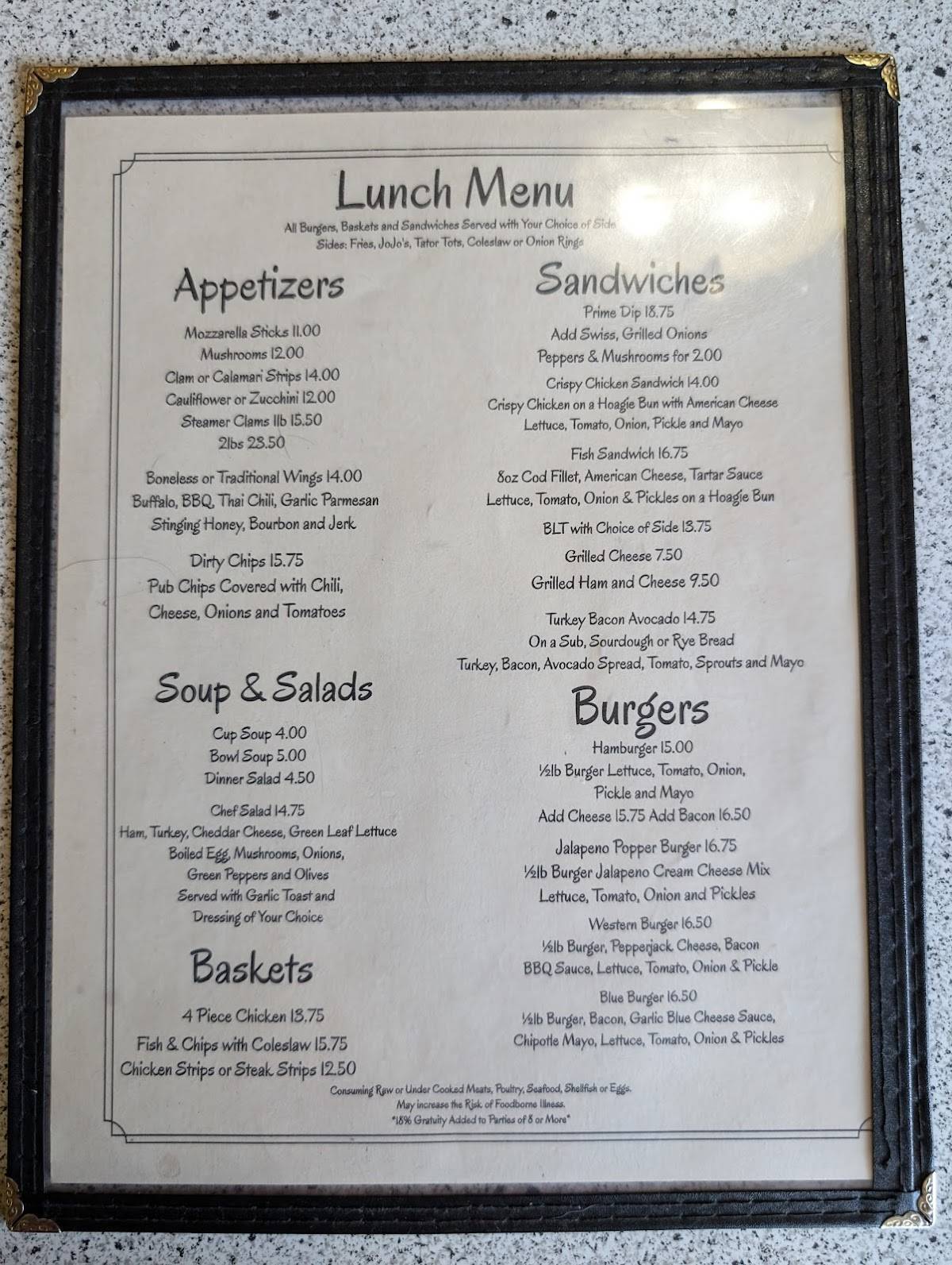 Menu at The Hideout pub & bar, De Borgia