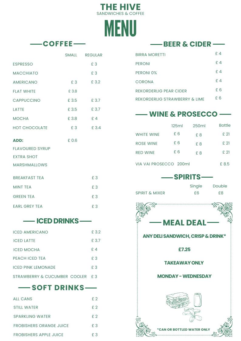 Menu at The Hive restaurant, Loughton, 38b Chigwell Ln
