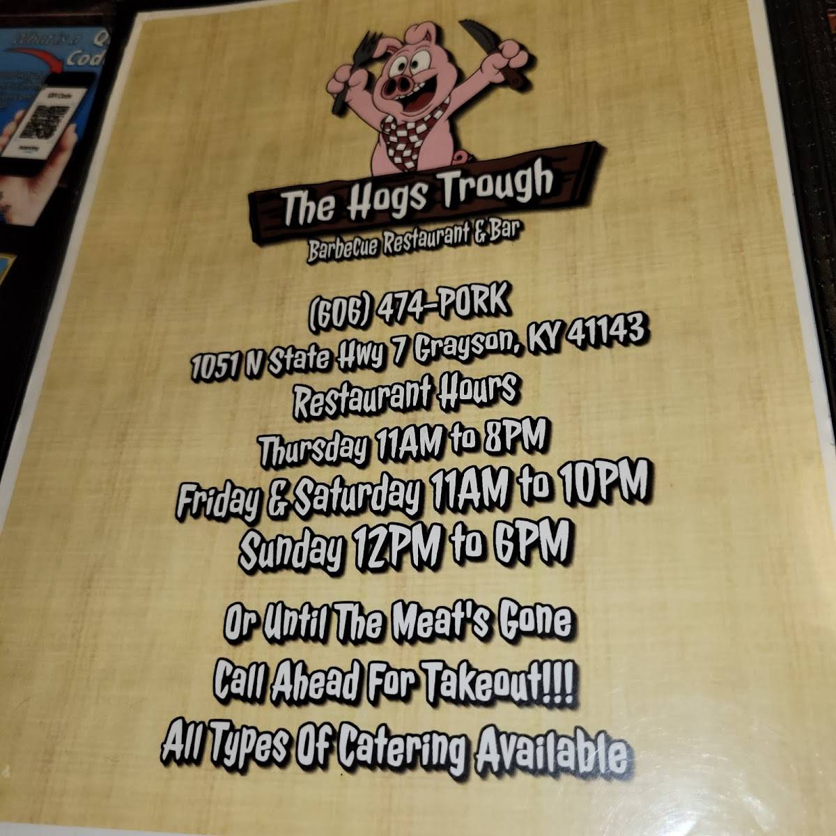 Menu at The Hog’s Trough BBQ, Grayson, KY-7