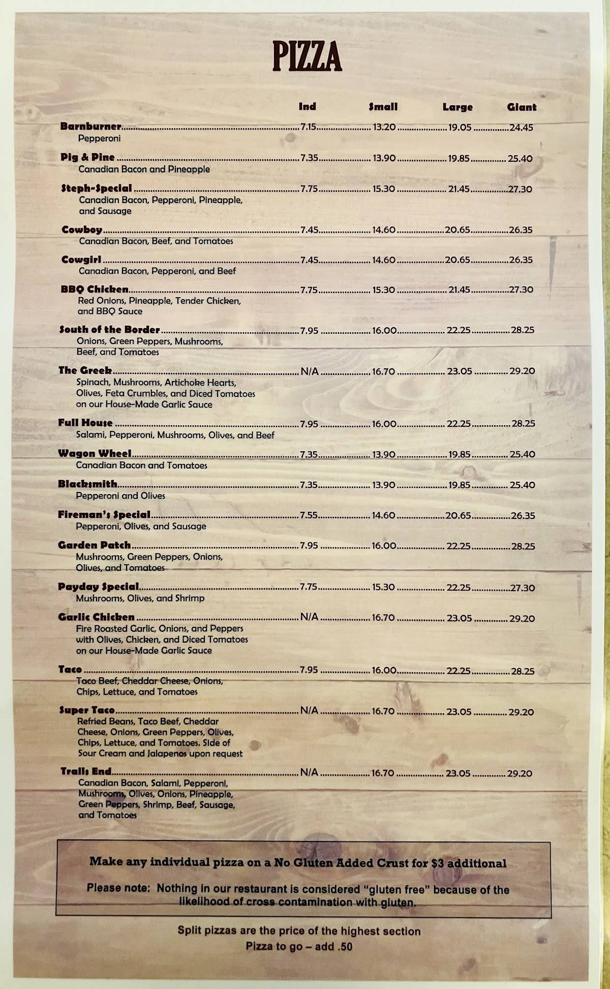 Menu at The Home Place Restaurant, Silverton