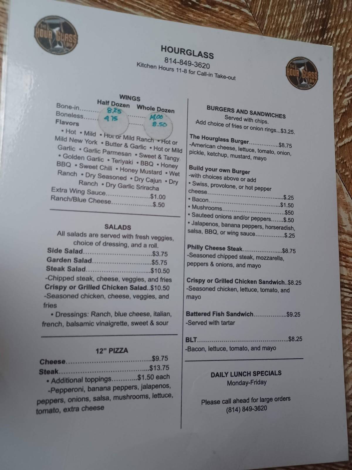 Menu at The Hourglass pub & bar, Brookville