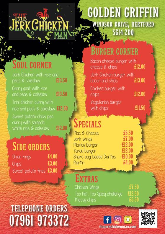 Menu at The Jerk Chicken Man Ltd restaurant, Hertford