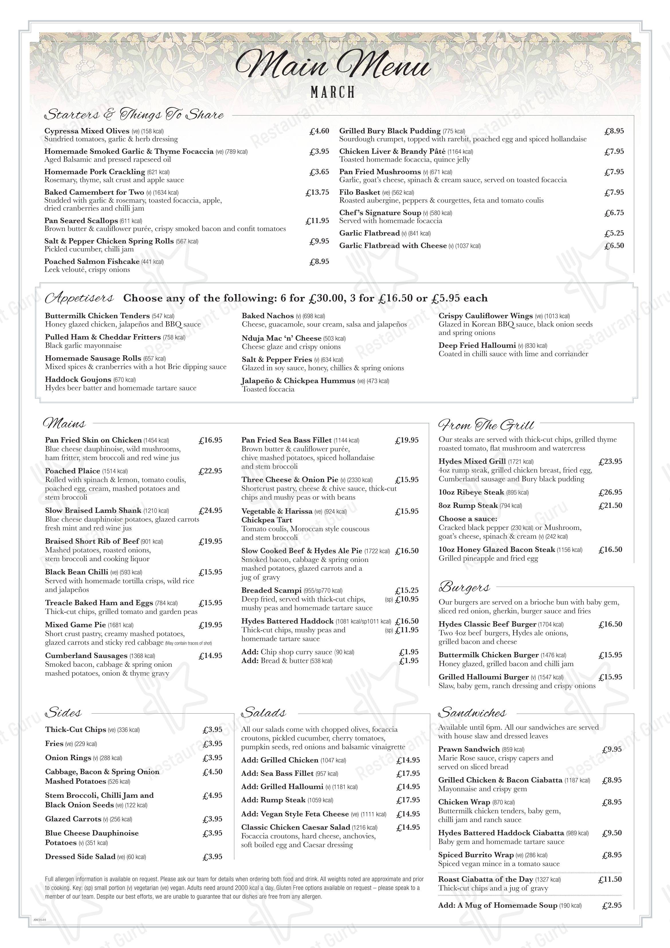 Menu at The John Millington pub & bar, Cheadle