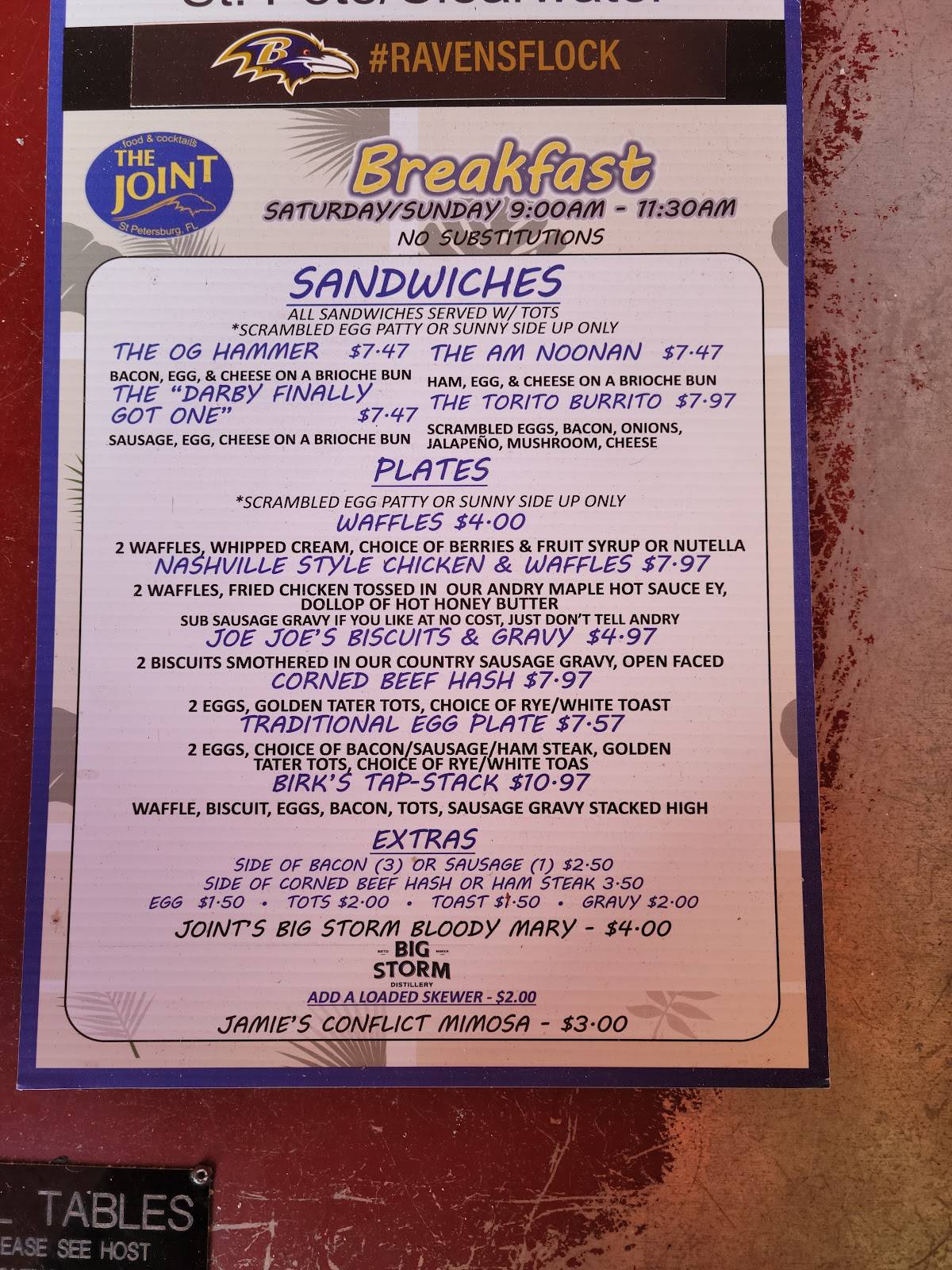 Menu at The Joint St. Pete pub & bar, Saint Petersburg